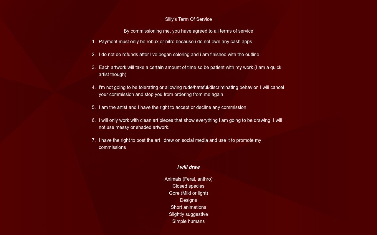 Silly's TOS
